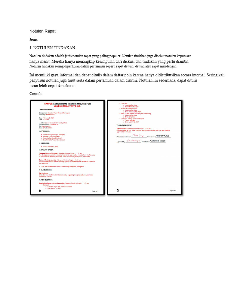 Panduan Notulen Rapat: Tindakan, Verbatim, Diskusi | PDF