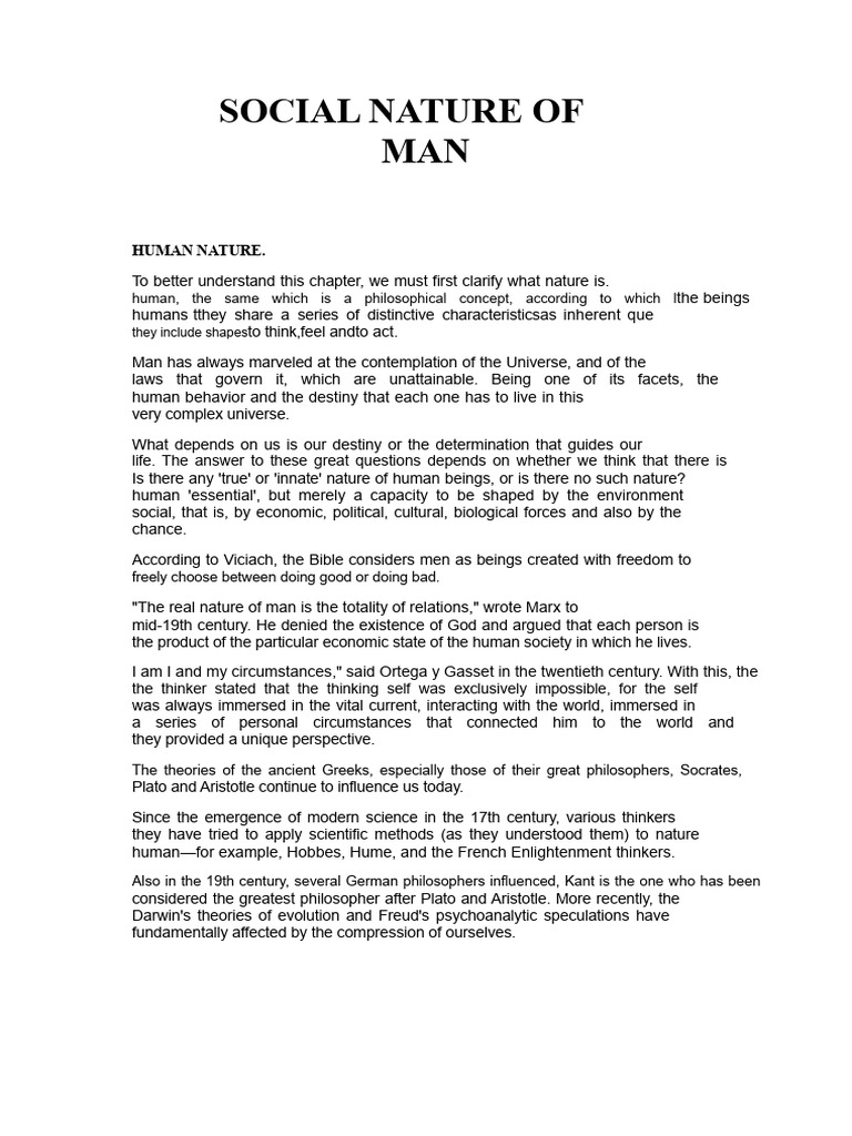 Social Nature of Man | PDF | Human Nature | Nature