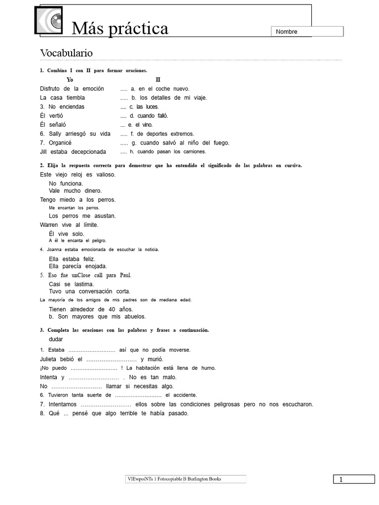 Ejercicios de Vocabulario y Gramática | PDF | Lingüística