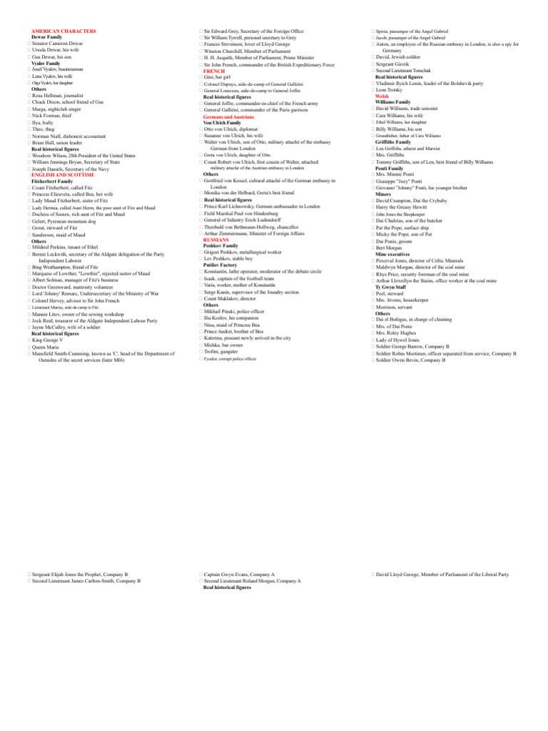 Key Characters in "Fall of Giants" | PDF