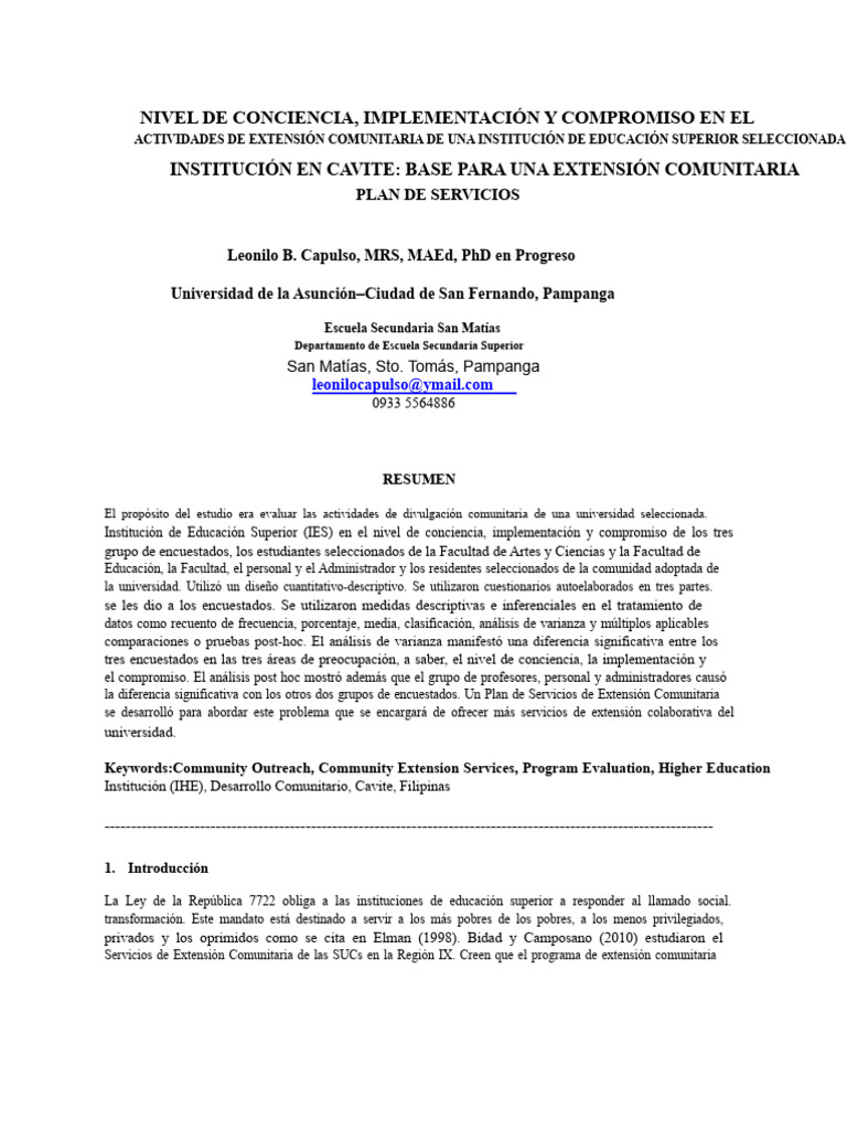Nivel de Conciencia, Implementación y Participación en El Programa de ...