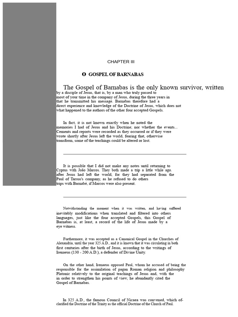 Gospel of Barnabas III | PDF | Gospels | Jesus