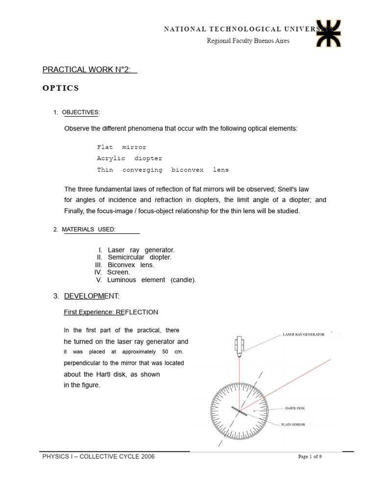 Practical Work 2 - OPTICS | PDF | Optics | Reflection (Physics)