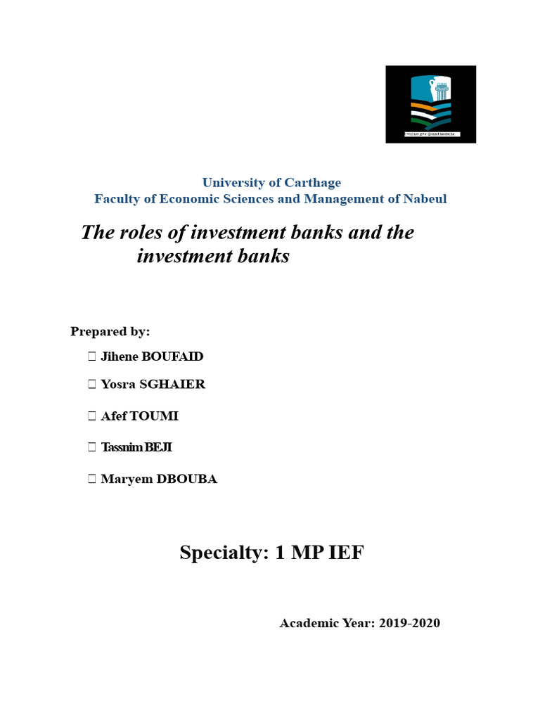 Roles and Functions of Investment Banks | PDF | Derivative (Finance ...