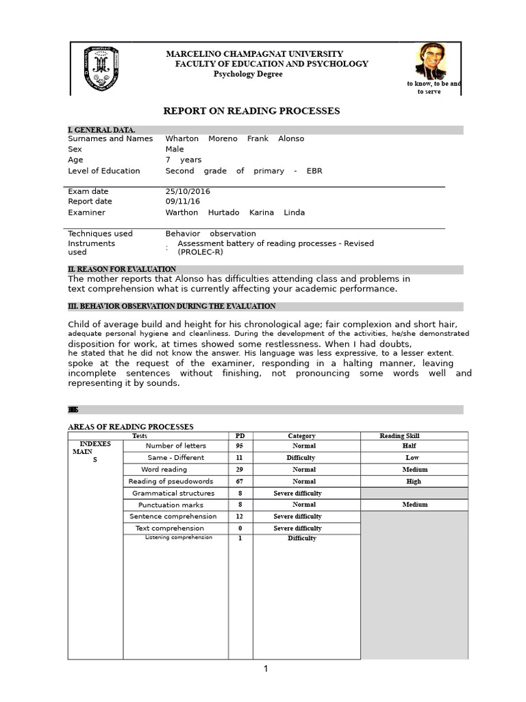 Prolec Report 1 | PDF | Reading Comprehension | Semantics