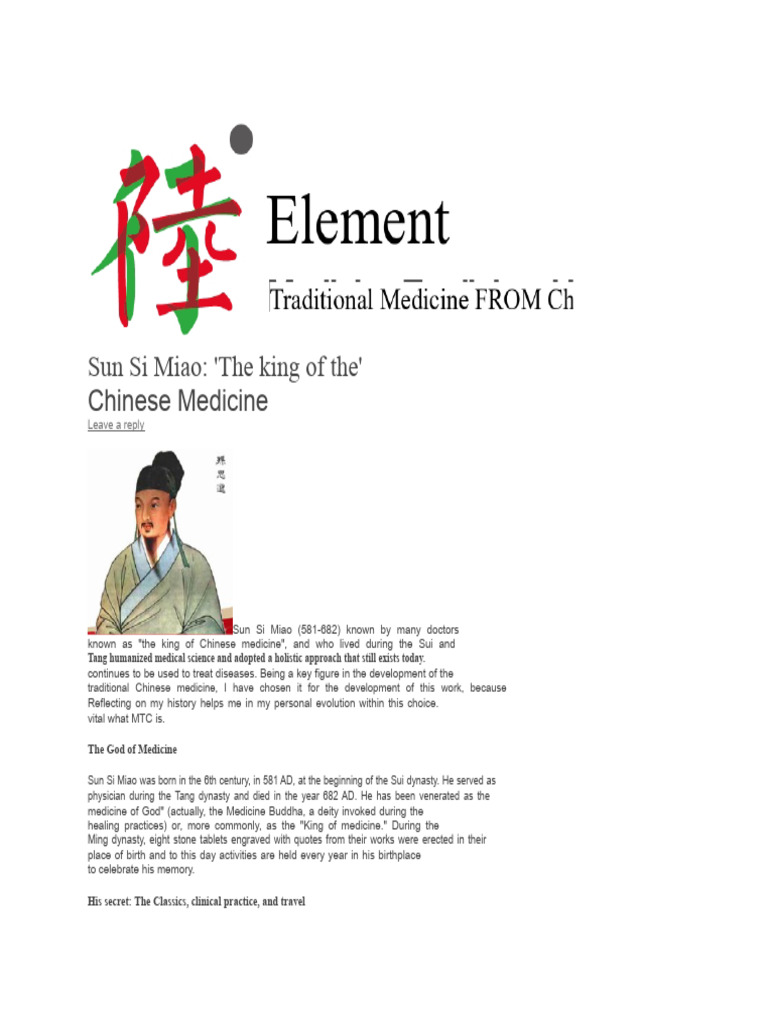 Sun Si Miao: King of Chinese Medicine | PDF | Laozi | Traditional ...