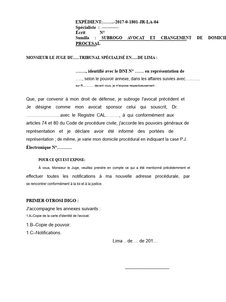 Subrogation d'Avocat et Domicile | PDF