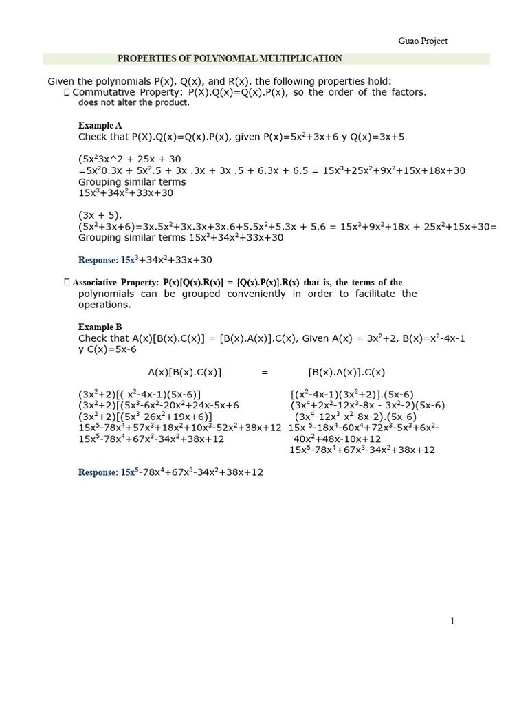 Properties of Polynomial Multiplication | PDF | Polynomial | Multiplication