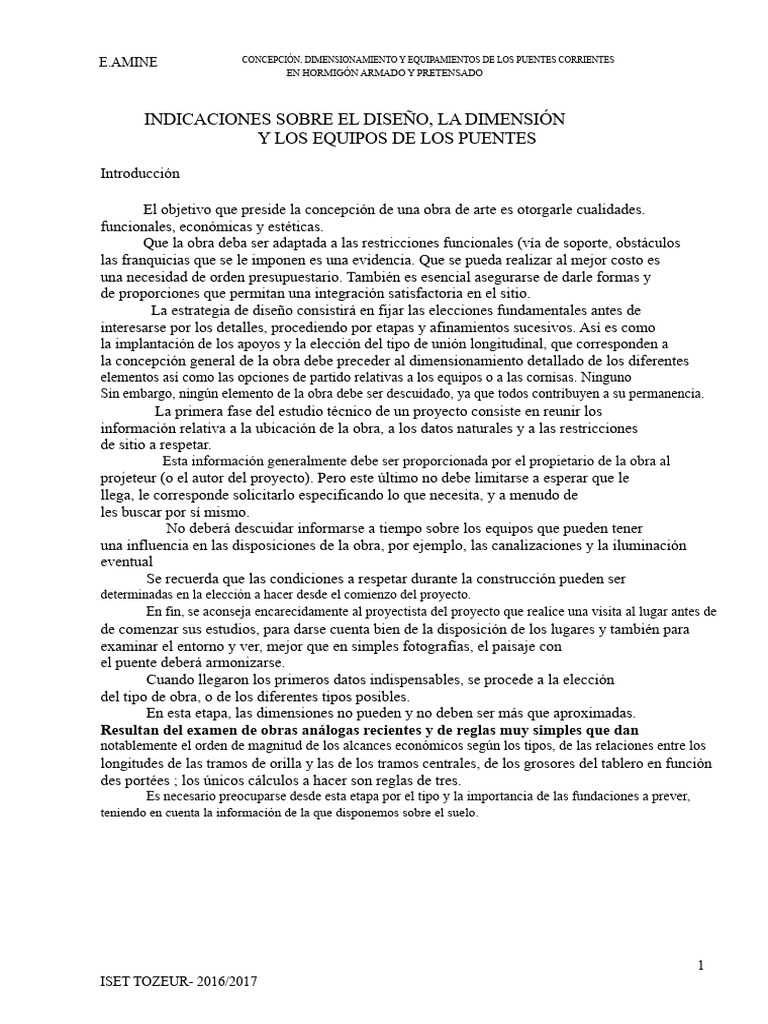 Concepción y Dimensionamiento de Puentes | PDF | Hormigón | Puente