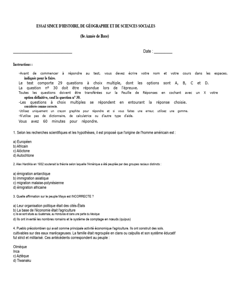 Histoire et géographie : Test 8e année | PDF | Terre