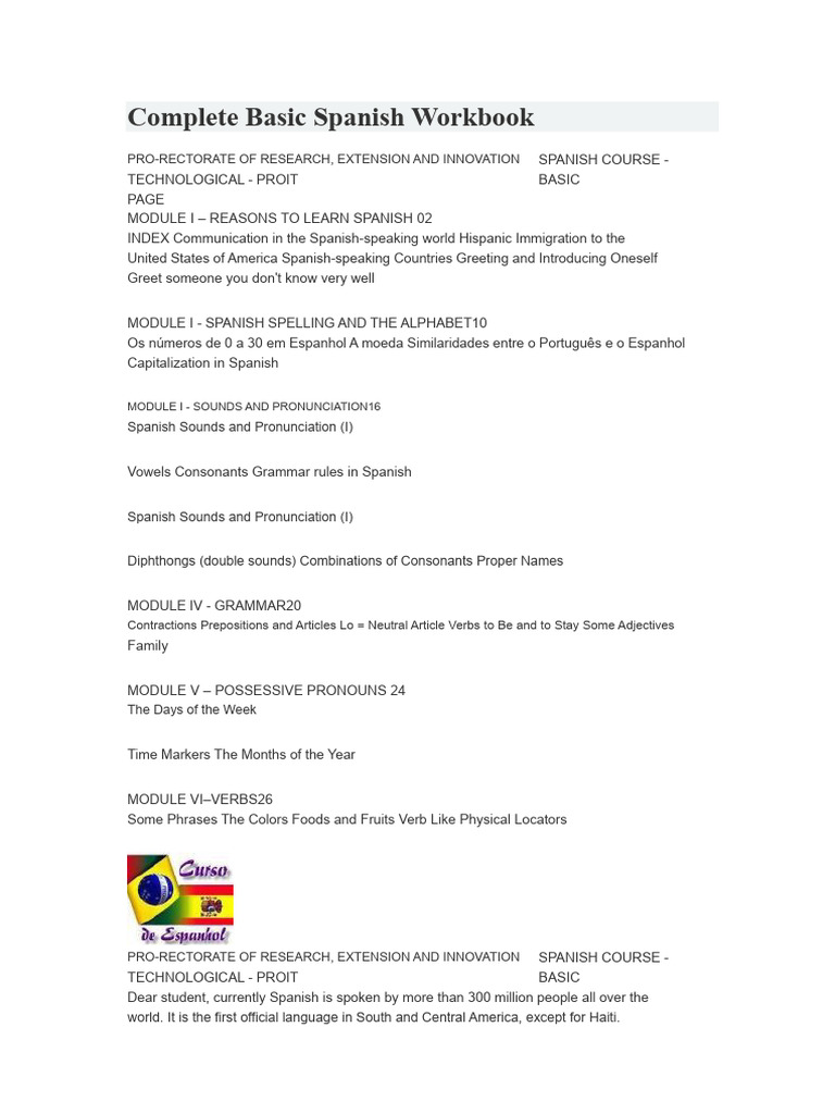 Complete Basic Spanish Workbook | PDF | Spanish Language | Consonant