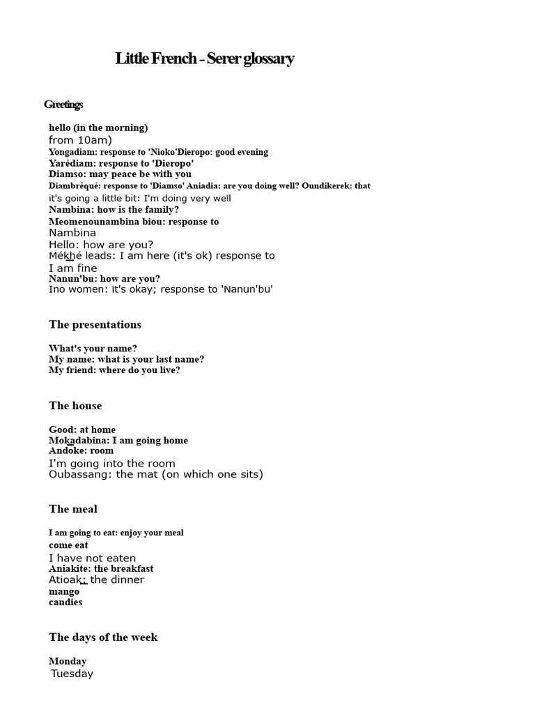 Small French - Serer Lexicon | PDF