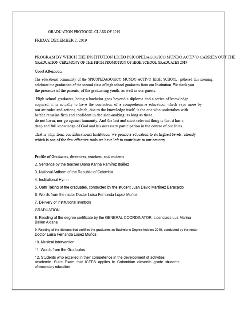 Graduation Protocol Class of 2019 | PDF