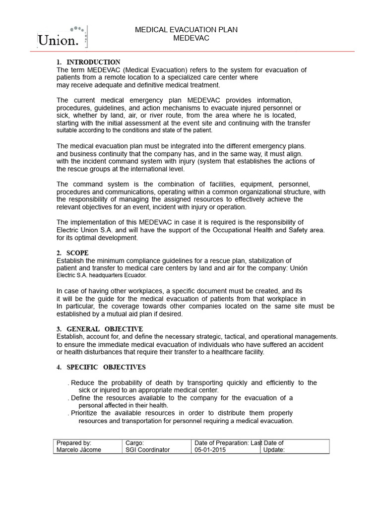 Medical Evacuation Plan MEDEVAC | PDF | Emergency | Emergency Management