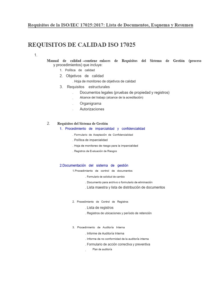 ISO-IEC 17025-2017 Requisitos Lista de Documentos Esquema y Resumen | PDF | Calibración ...