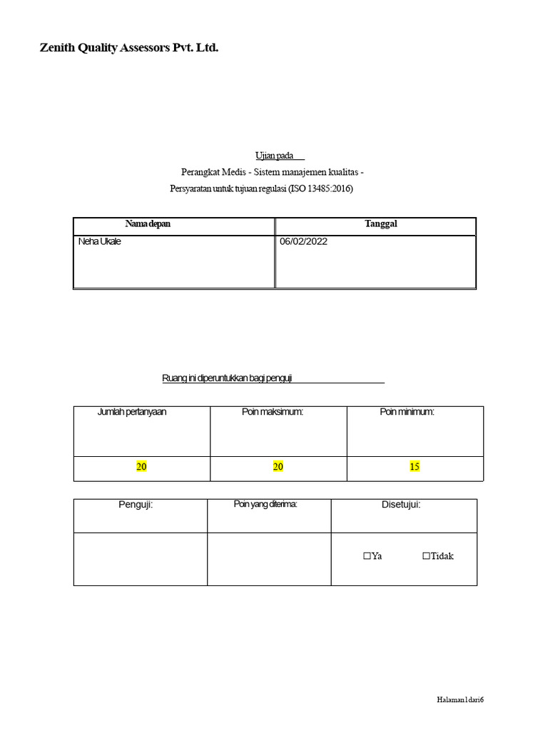 Ujian IQA ISO 13485 - 2016 | PDF