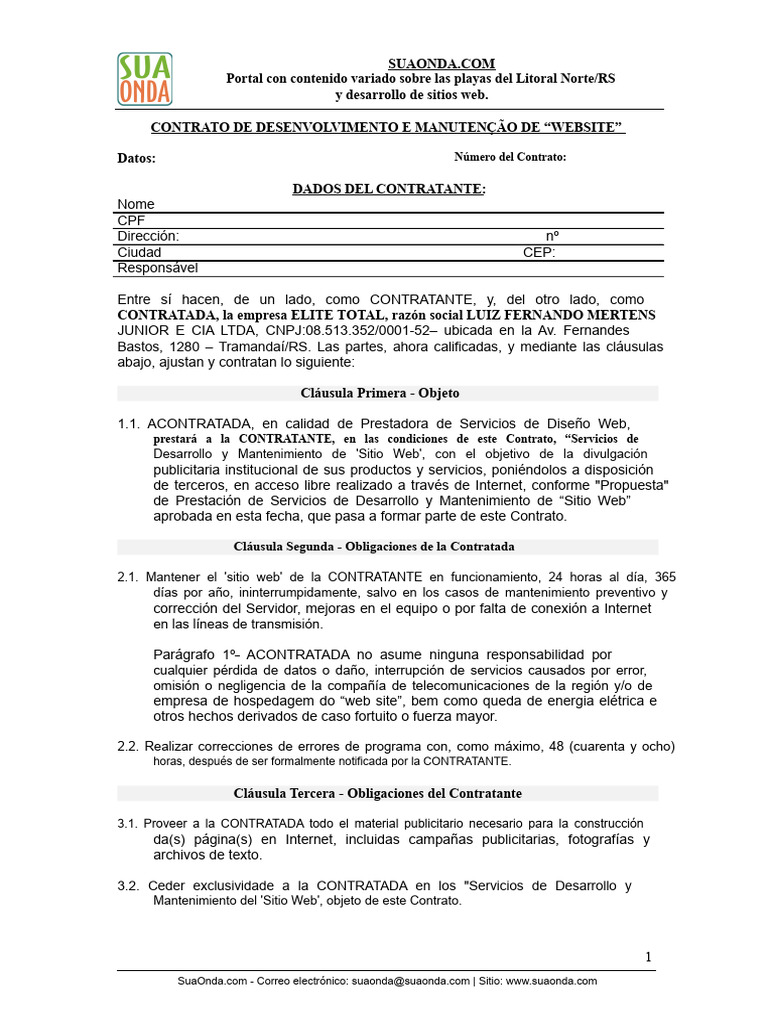 Modelo de Contrato de Mantenimiento de Sitio Web | PDF | Sitios web | Internet