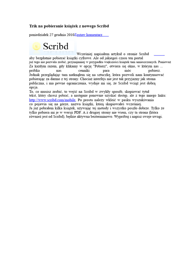 Sposób Na Pobieranie Książek Z Nowego Scribd | PDF