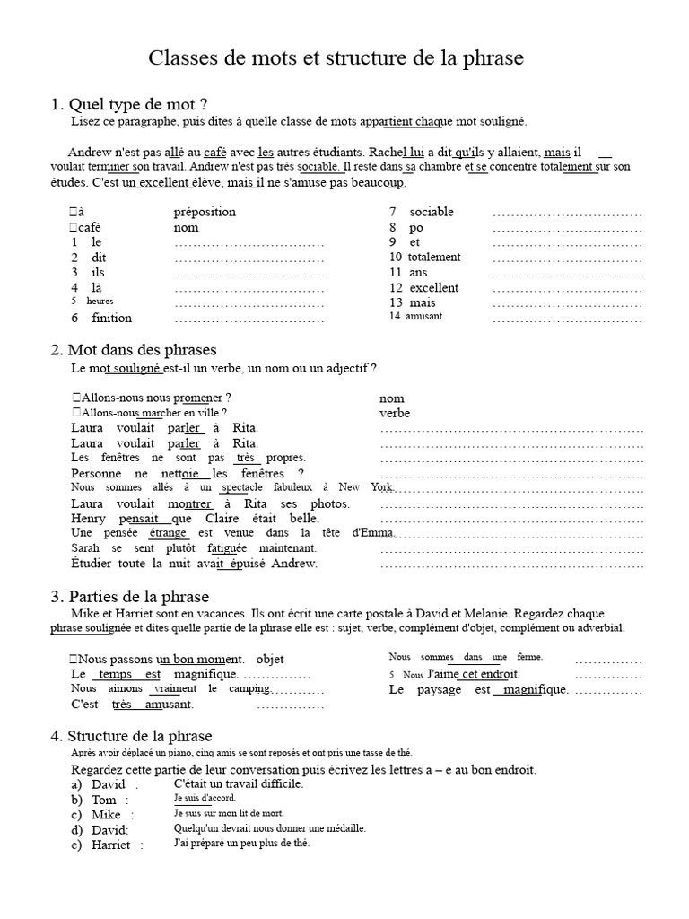 Classes de mots et structure de phrases | PDF | Phrase | Nature (grammaire)