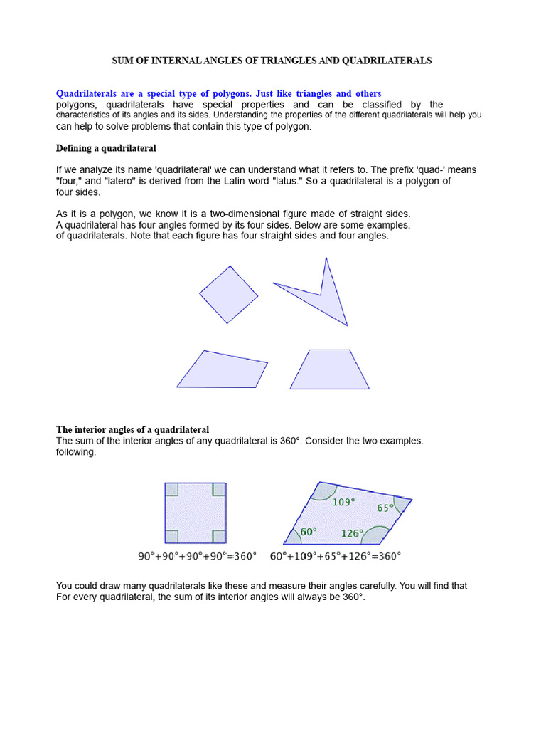 Sum of The Angles of Quadrilaterals | PDF