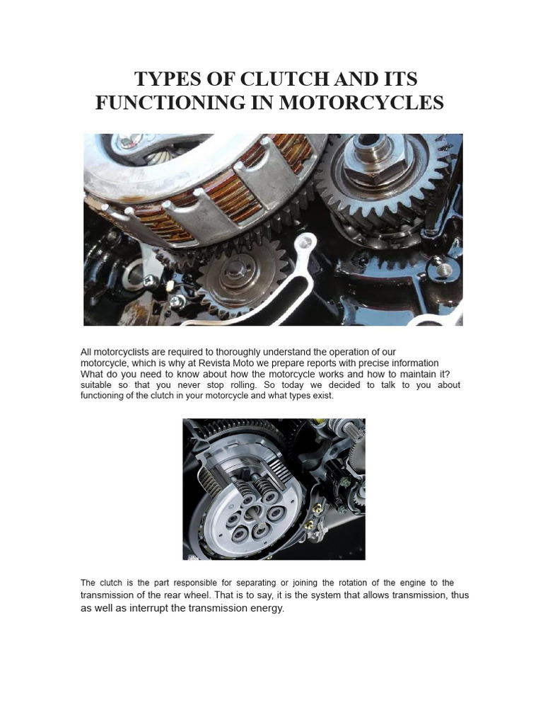Motorcycle Clutch Types and Functions | PDF | Clutch | Motorcycling