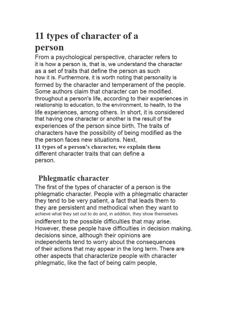 11 Types of A Person's Character | PDF | Behavioural Sciences | Psychology