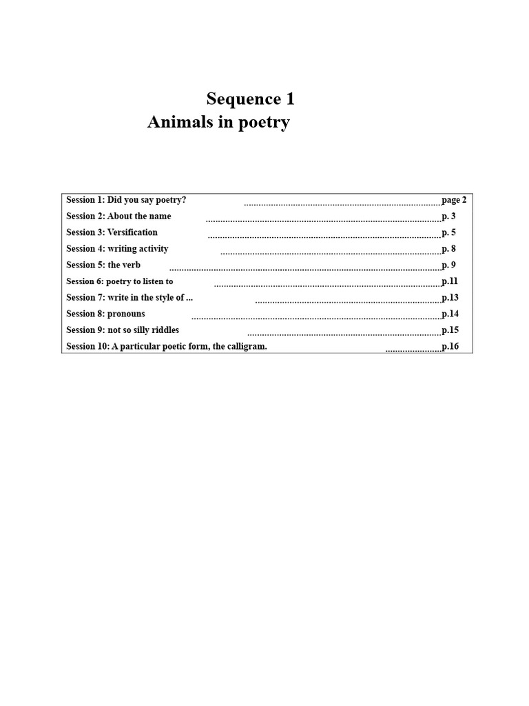 Sequence 1 - Animals in Poetry - Complete | PDF | Verb | Poetry