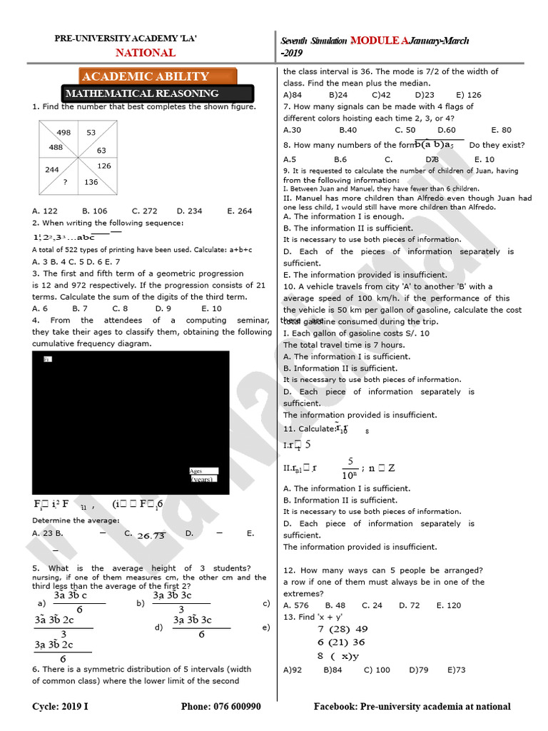 Practice Exam For Pre-University Admission Type Unc | PDF | Subtraction