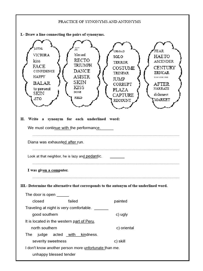Practice of Synonyms and Antonyms-1 | PDF