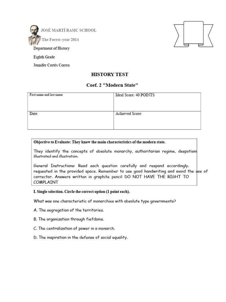 TEST COEF 2 Modern State | PDF | Age Of Enlightenment | Absolute Monarchy
