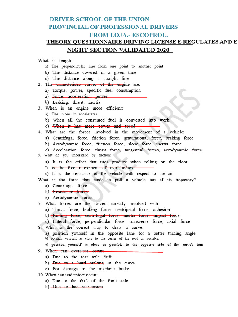 Driving Theory Questionnaire | PDF | Force | Truck