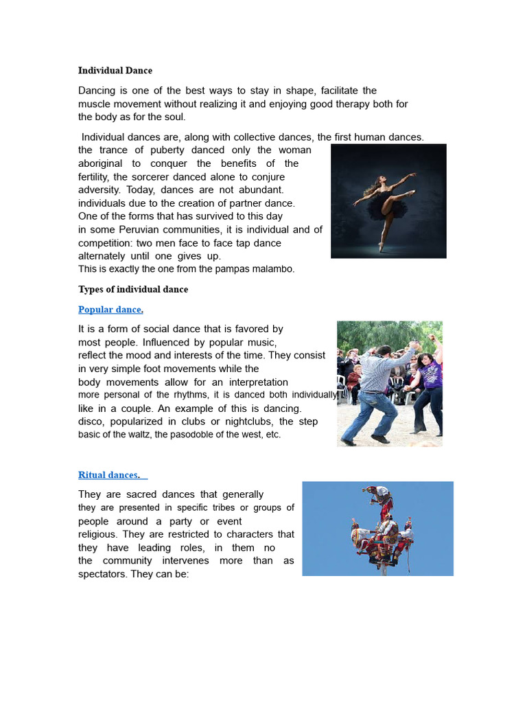 Types of Individual Dance Explained | PDF | Dances | Choreography