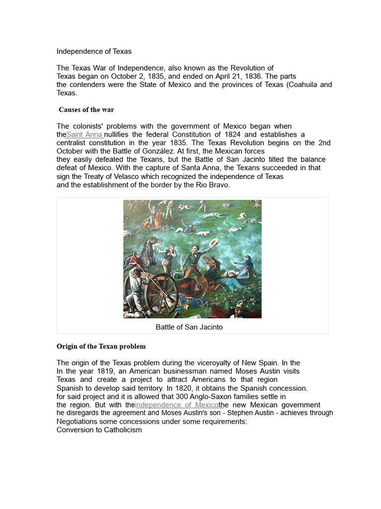 Texas War of Independence Overview | PDF | Mexican Texas | Texas Revolution