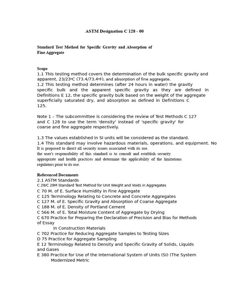 Astm C 128 | PDF | Density | Porosity