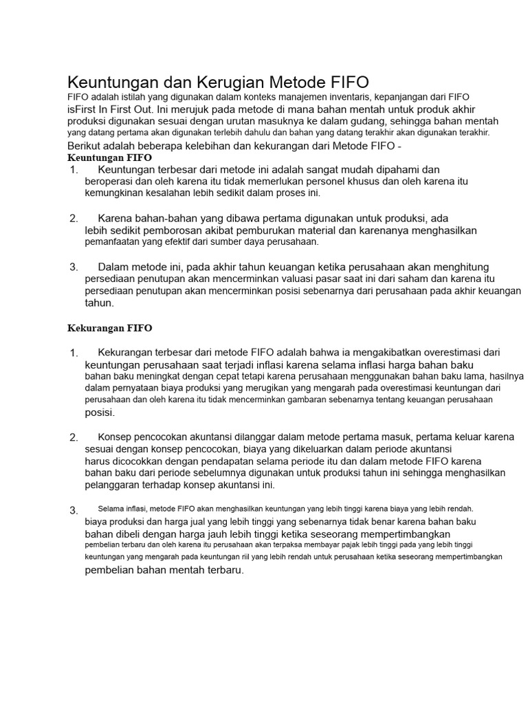 Keuntungan dan Kerugian Metode FIFO | PDF
