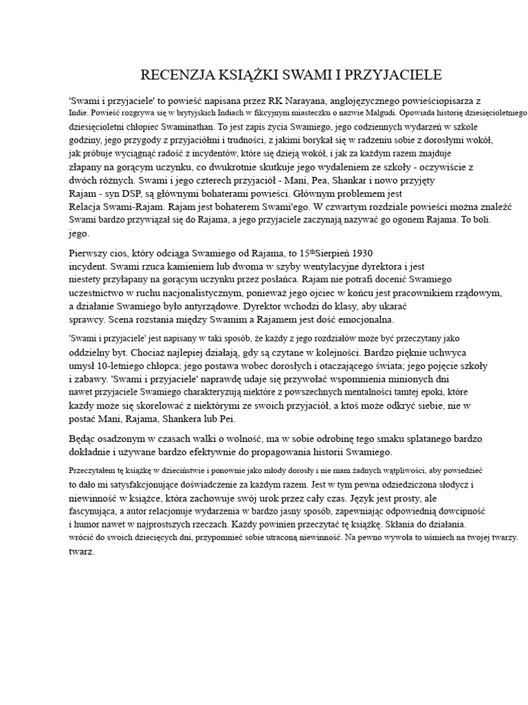 Swami I Jego Przyjaciele | PDF