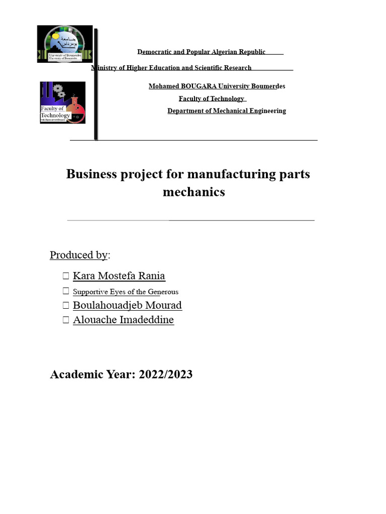 Mechanical Parts Manufacturing Business Plan | PDF | Innovation ...