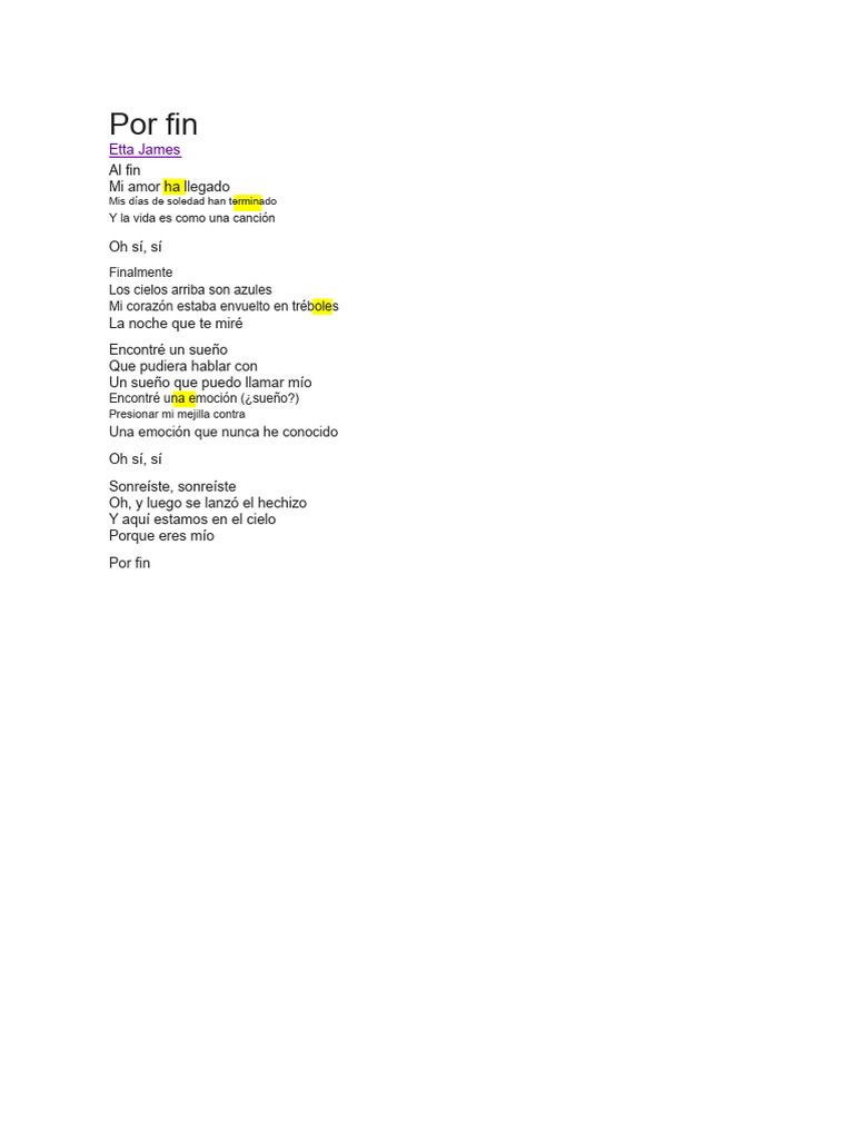 Por Fin (Letras - Letra) | PDF