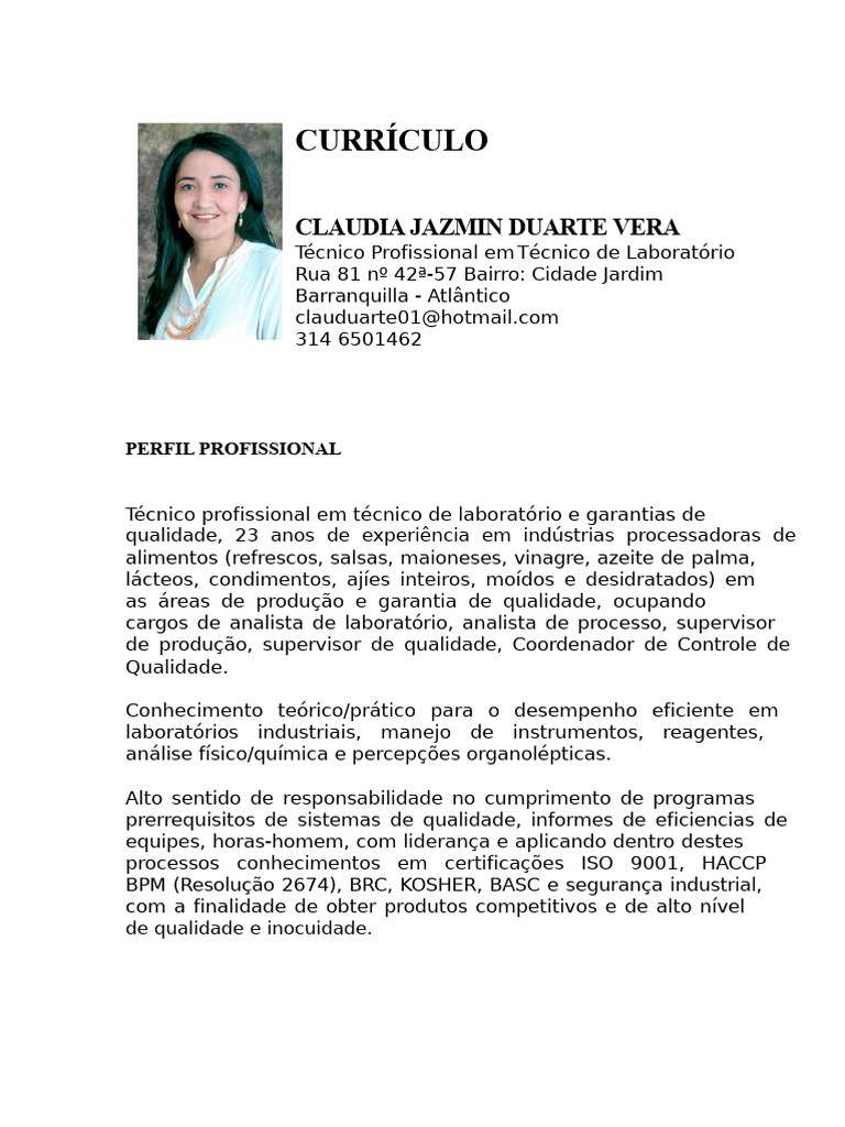 Currículo Claudia Duarte | PDF | Laboratórios