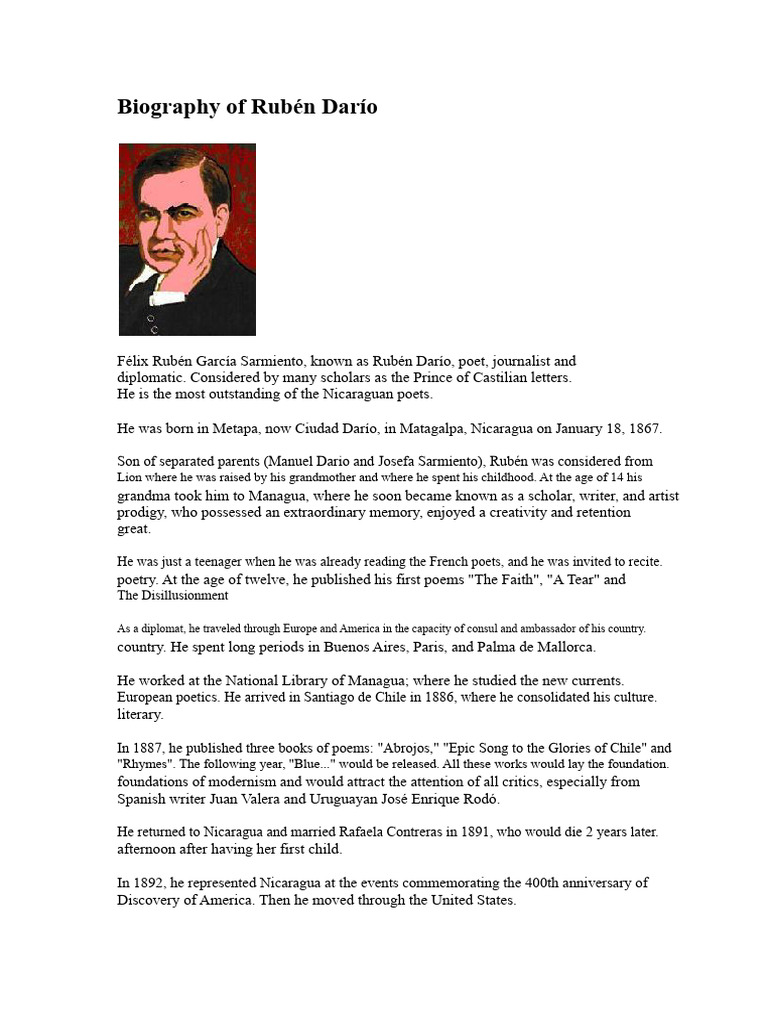 Biography of Rubén Darío | PDF | Poetry | Writing