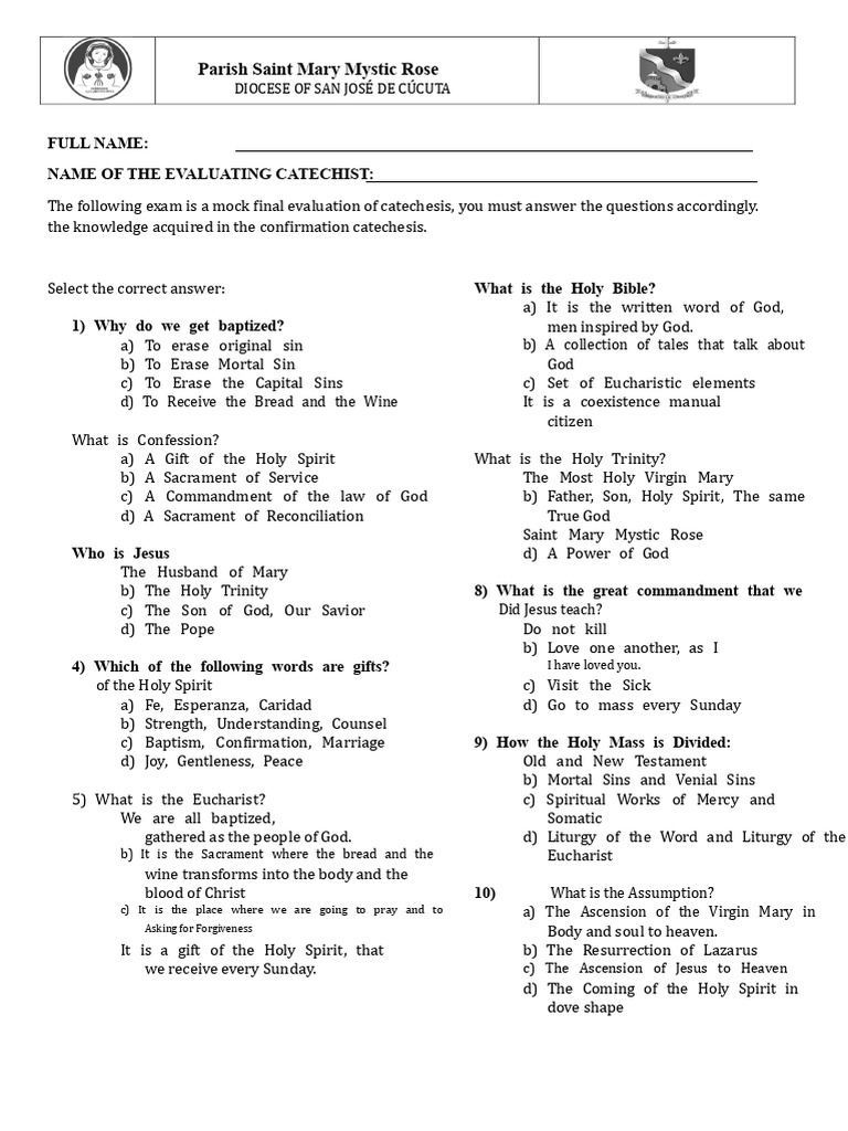 First Communion Final Exam | PDF | Eucharist | Sacraments