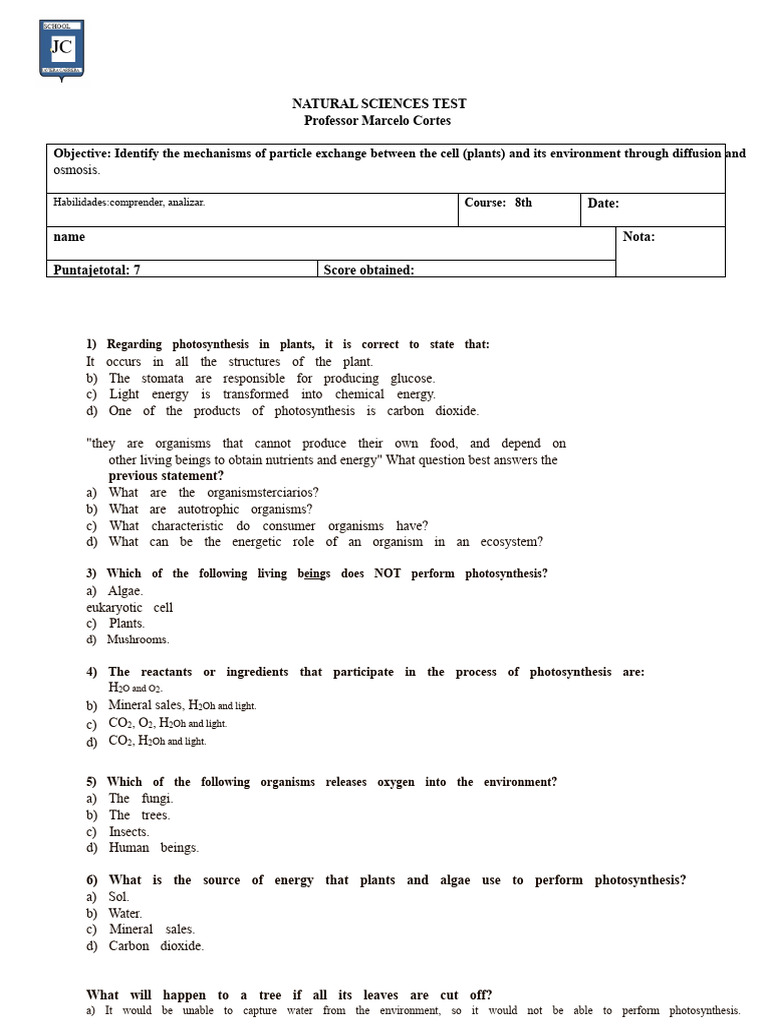 Science Test 8TH Grade | PDF