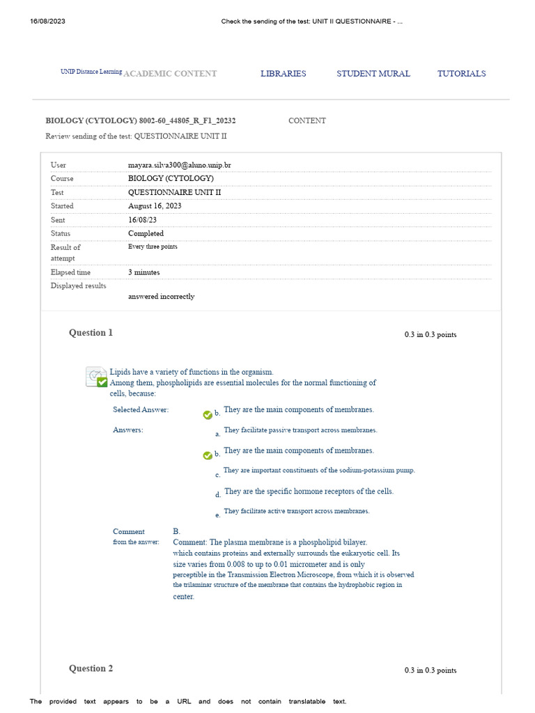 Questionnaire Unit Ii - Cell Biology | PDF | Cell Membrane | Microtubule