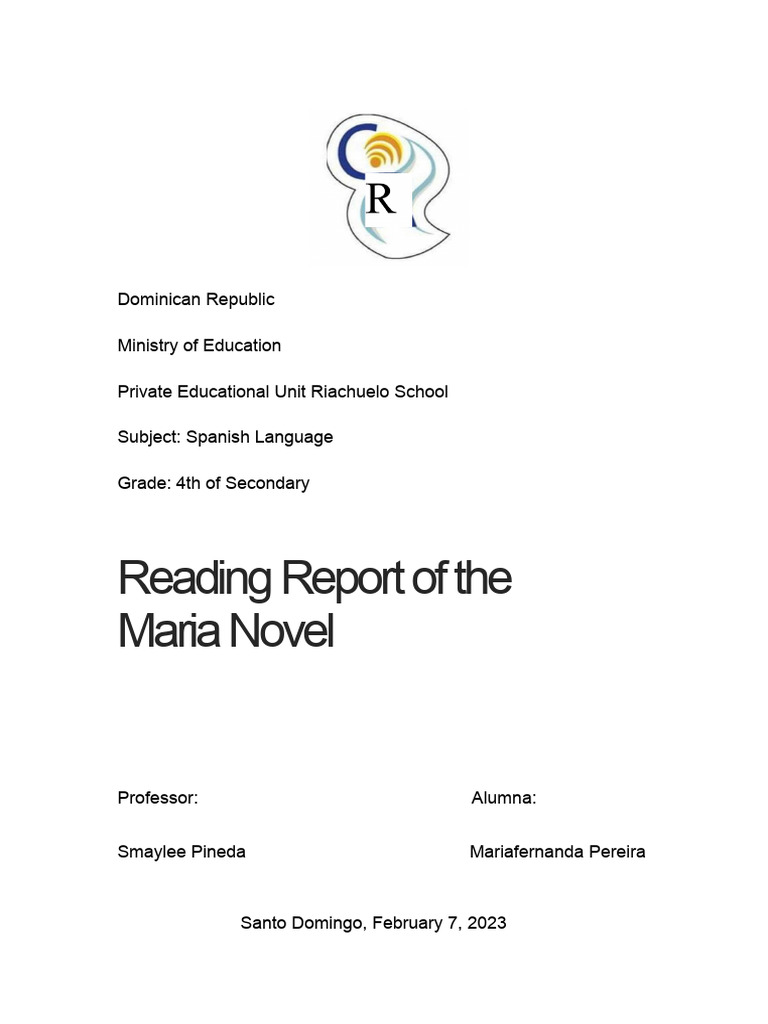 Reading Report of The Novel Maria | PDF | Love | Novels