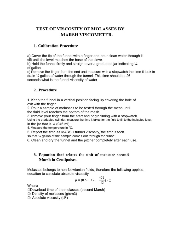 Molasses Viscosity Test | PDF