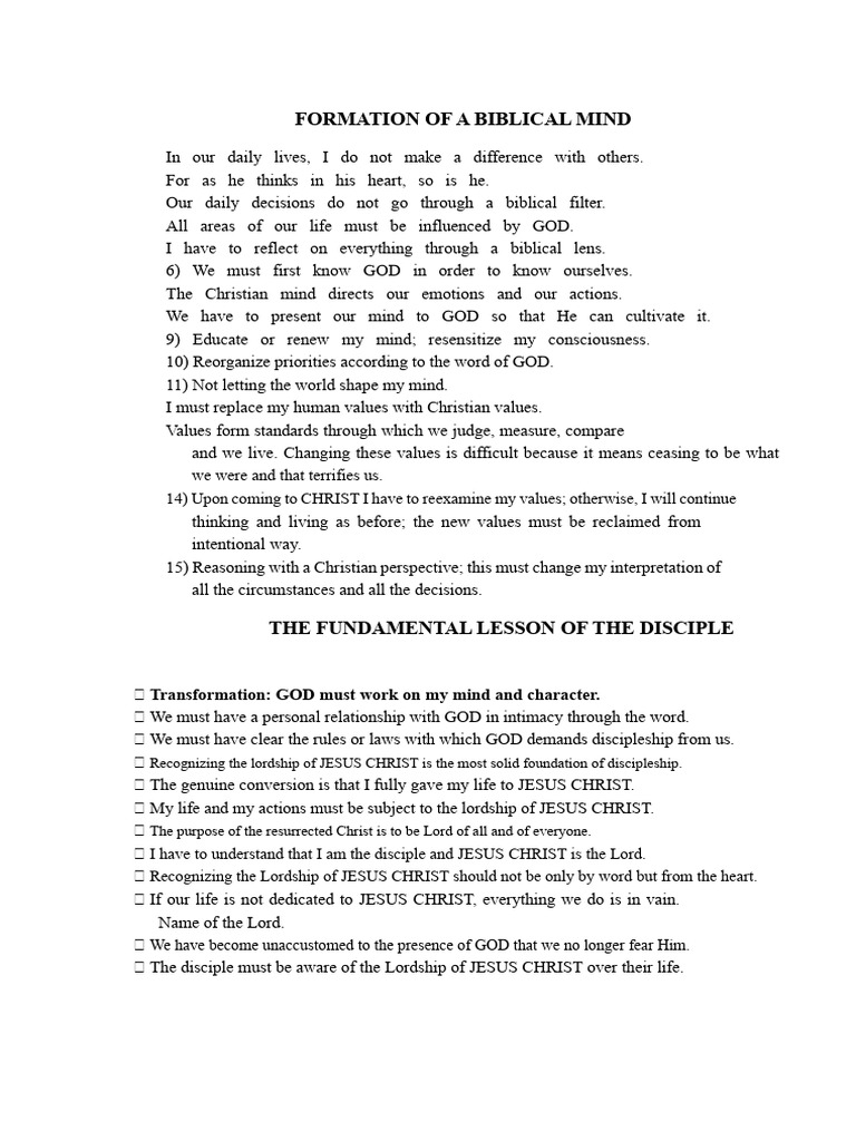 Biblical Mind Formation for Discipleship | PDF | Disciple (Christianity ...