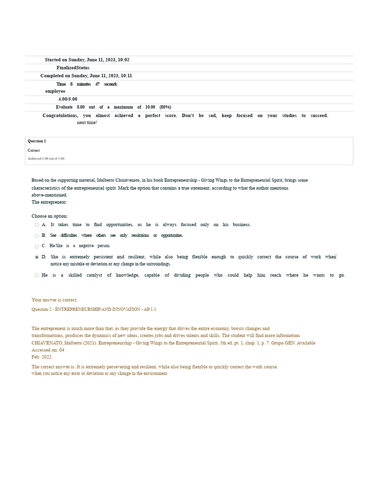 AP1.1 - Unit 1 - Worth 10% of The Final Grade - Attempt Review OK | PDF | Entrepreneurship ...