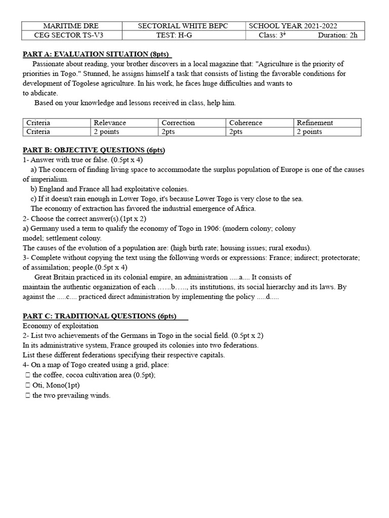 White Bepc Exams Ceg Tsevie V3 2021-2022 | PDF | Internet | Linguistics