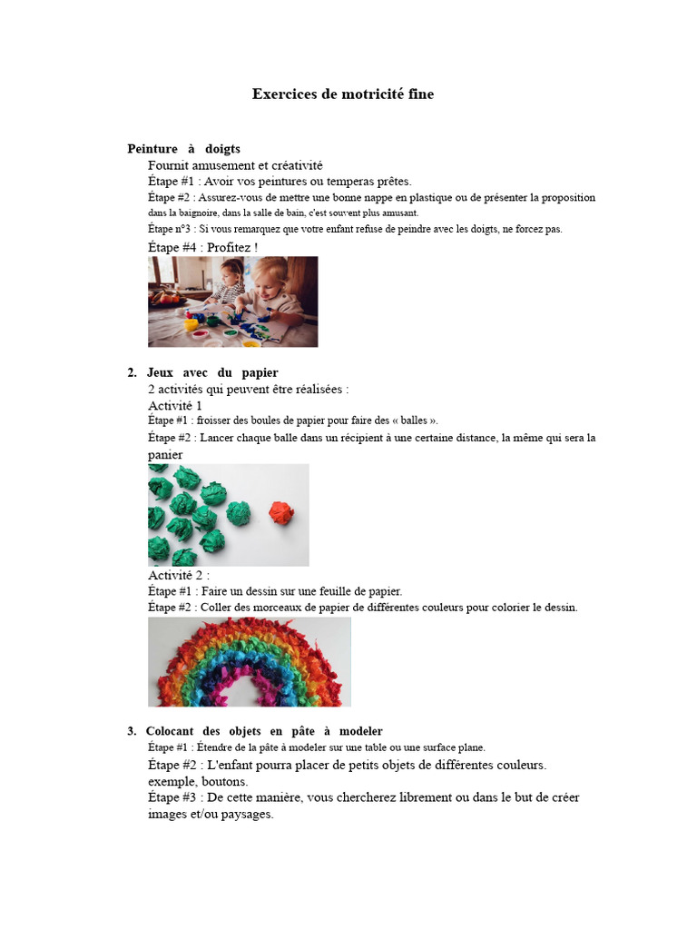 Activités ludiques de motricité fine | PDF | Papier | Dessin