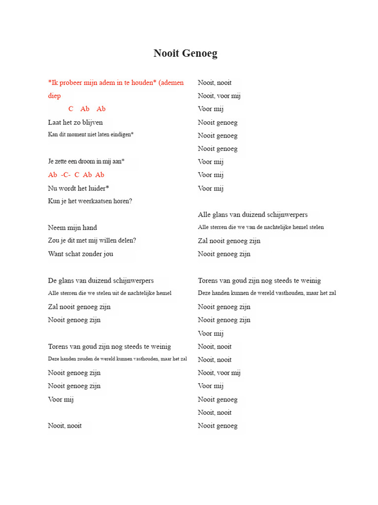 NOOIT GENOEG Liedjes Met NOTEN PDF | PDF